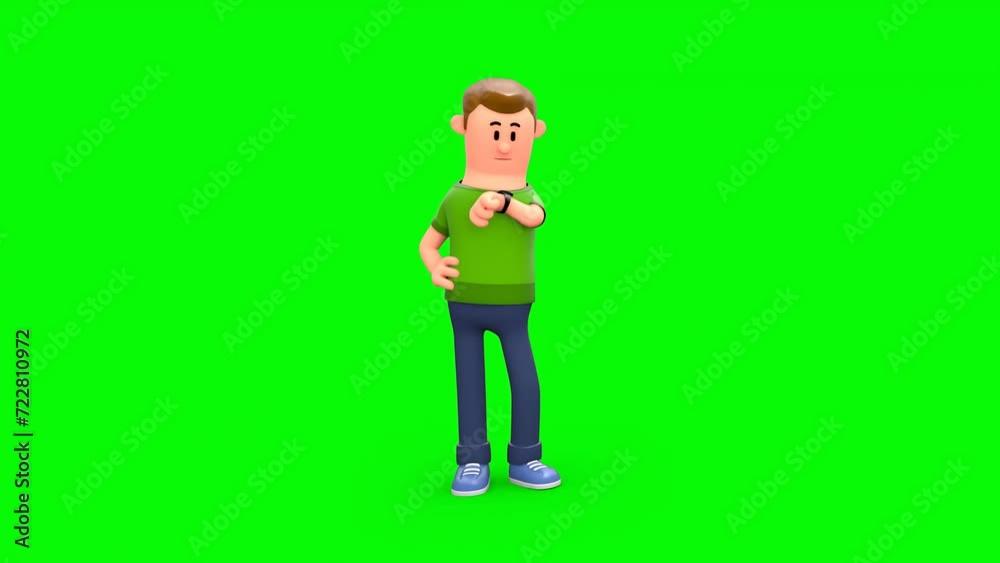 3D Rendered Scene Of White Cartoon Young Man Waiting Looking Time On ...