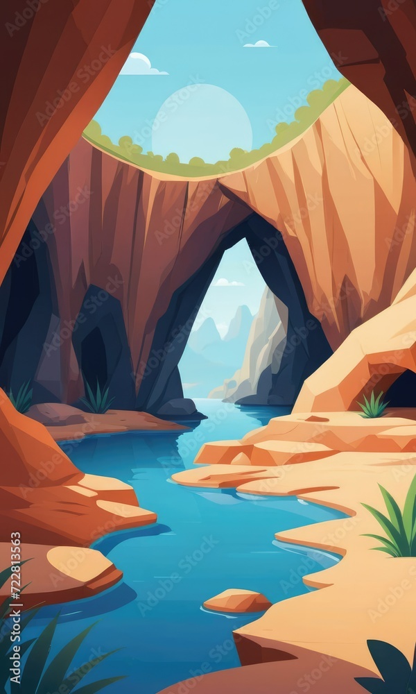 Cartoon-style interior of a cave landscape by ai generated Stock ...
