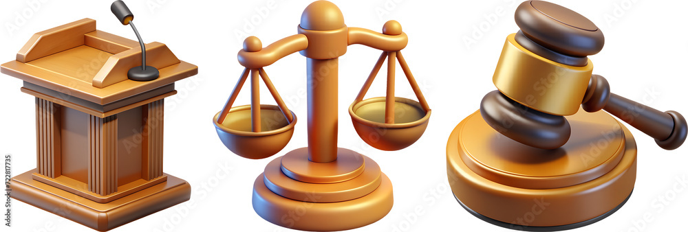 3d collection of Law and judgment icon, Lawyer, police and punishment ...