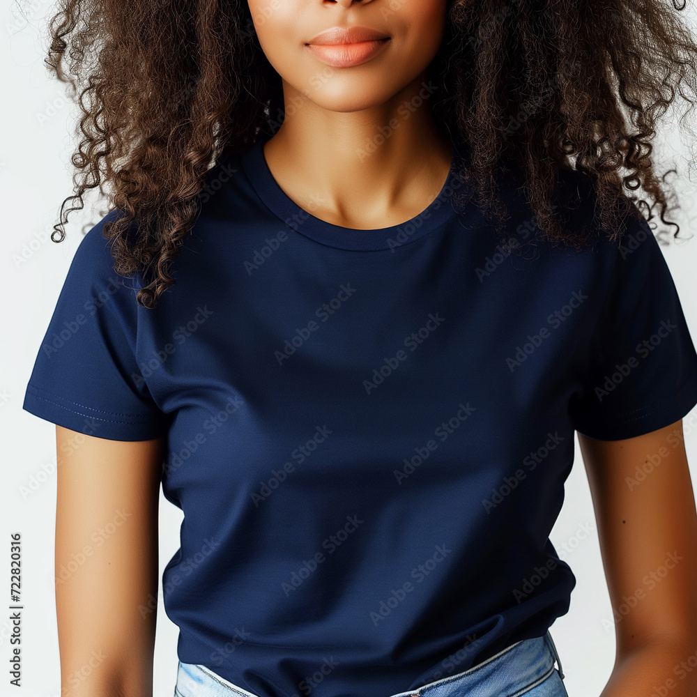 Navy Blue T-shirt Mockup, Black Woman, Girl, Female, Model, Wearing a ...