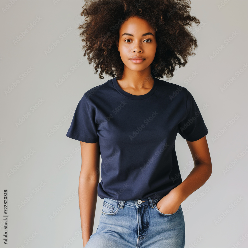 Navy Blue T-shirt Mockup, Black Woman, Girl, Female, Model, Wearing a ...