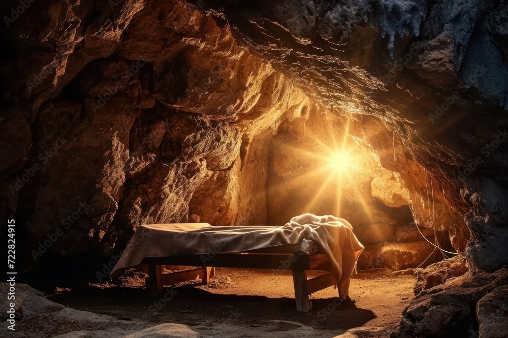 Christian Christmas scene with empty wooden manger, star of Bethlehem ...