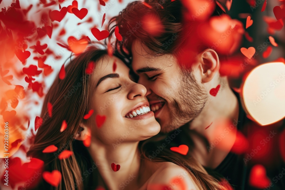 Romantic scene captured on Valentine's Day: joyful couple shares tender ...