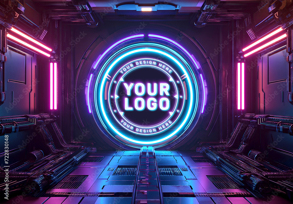 Glowing Neon Logo Mockup In A Futuristic Interior. Generative Ai Stock ...