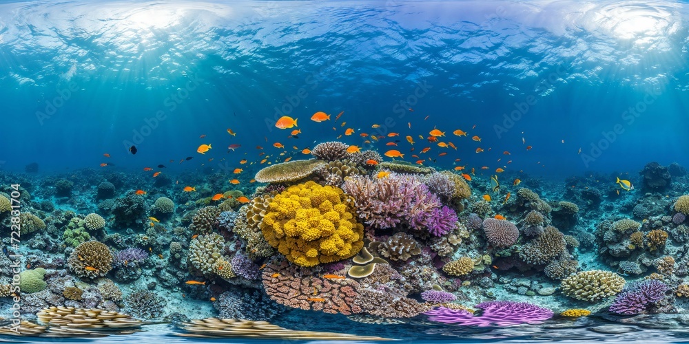 vue sous-marine panoramique equirectangulaire 360x180° dans un lagon de ...