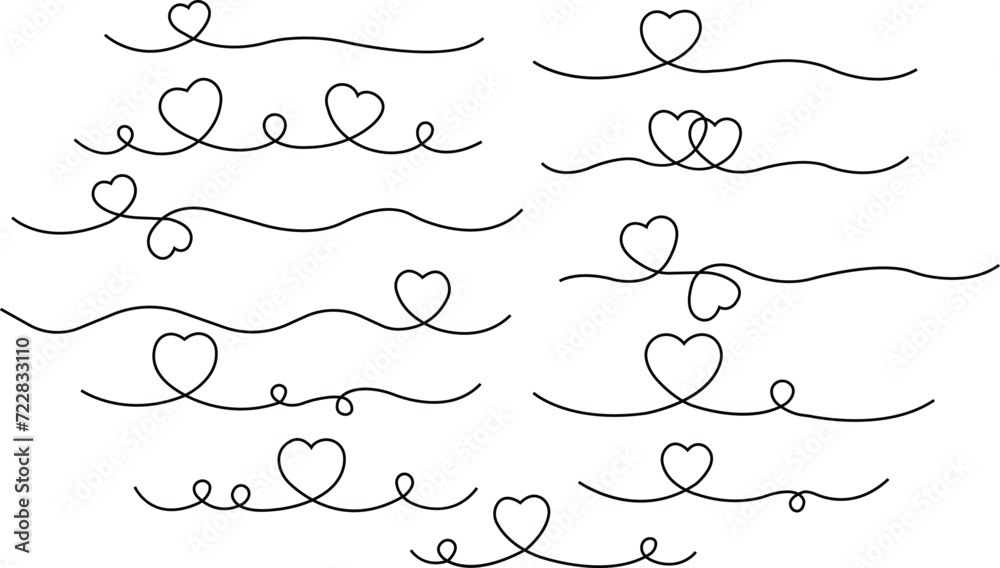 Set of Heart text Divider icons. Divider ornament, corner borders. Hand ...