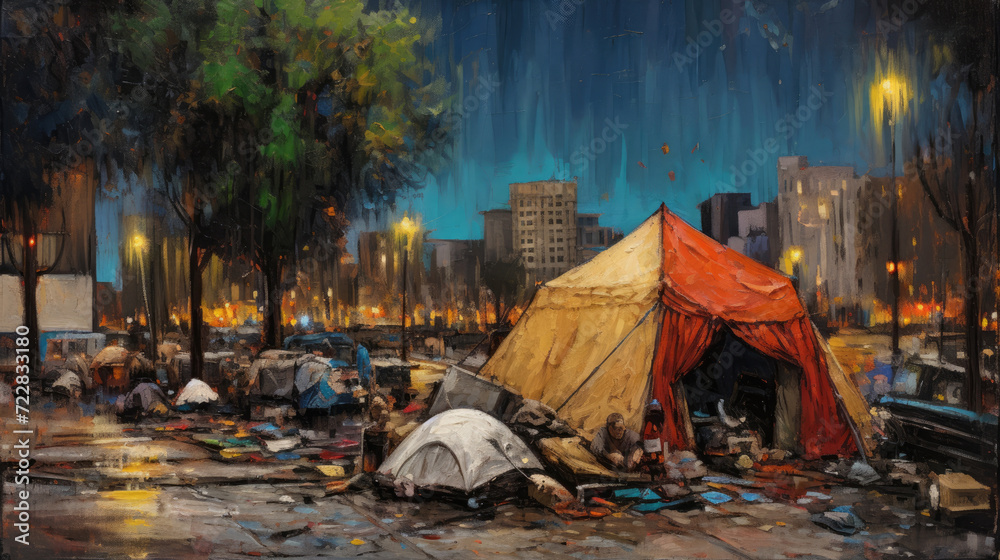 Homeless man sitting on the street, Problems of big modern cities ...