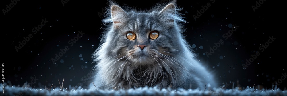 Front View Norwegian Forest Cat Sitting, Desktop Wallpaper Backgrounds ...