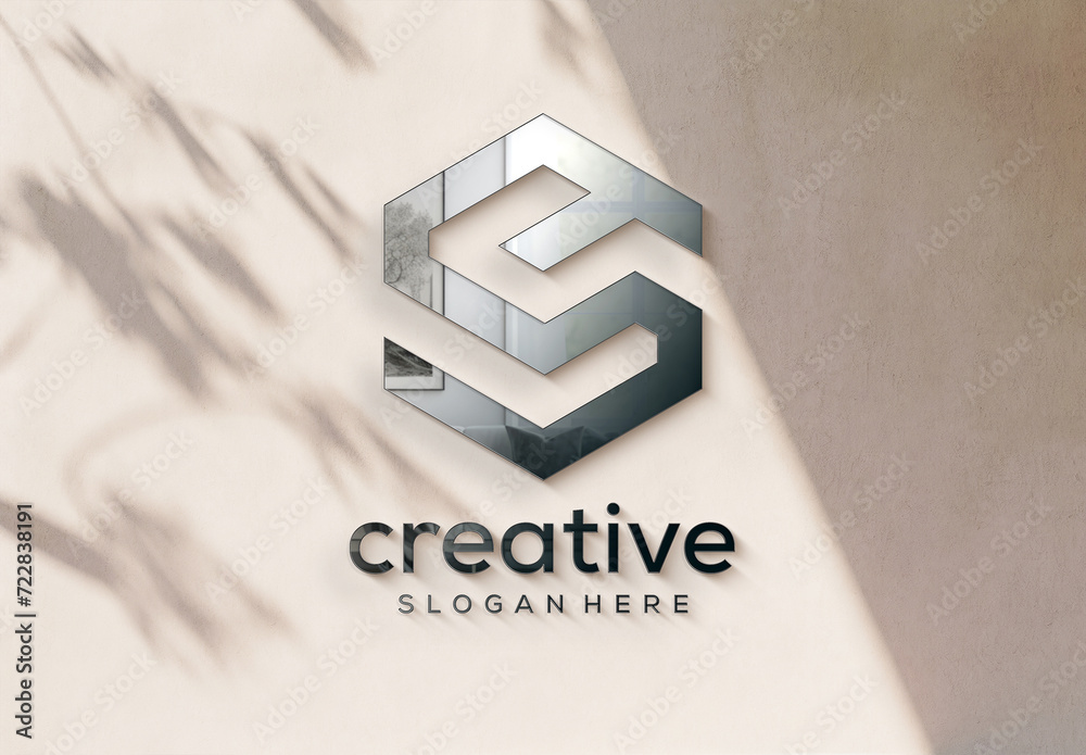 Metallic Logo On Office Wall Mockup Stock Template | Adobe Stock