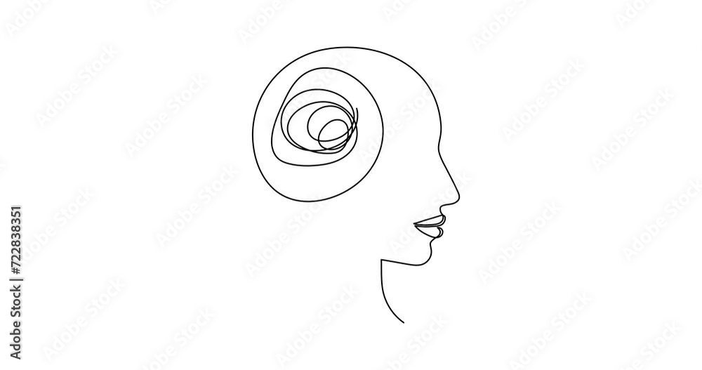 Head with confused thoughts one line art animation, hand drawn ...