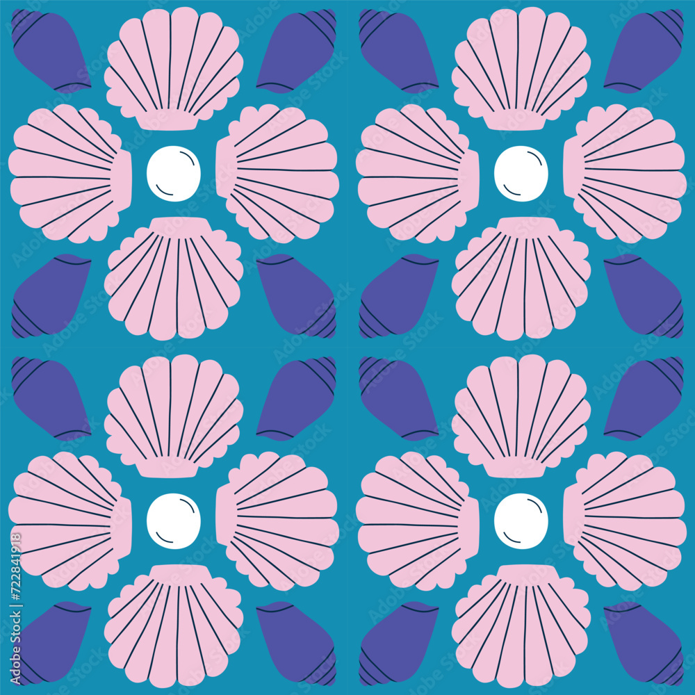 Beautiful seamless pattern with hand drawn Sea Shells and Pearls ...