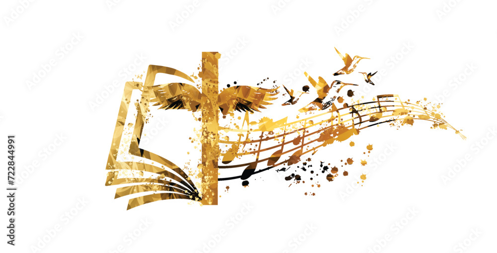 Golden christian cross with music notes isolated vector illustration ...