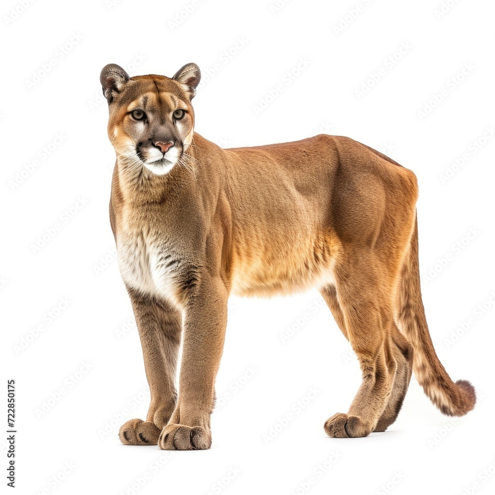 Puma Mountain Lion standing side view isolated on white background ...