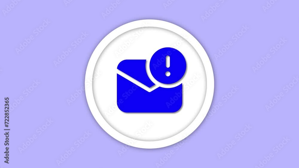 Email notification icon with an exclamation mark animated on a purple ...