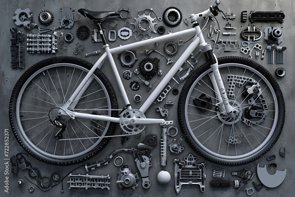 Components of a bike, compact view, deconstructed for many parts carbon ...