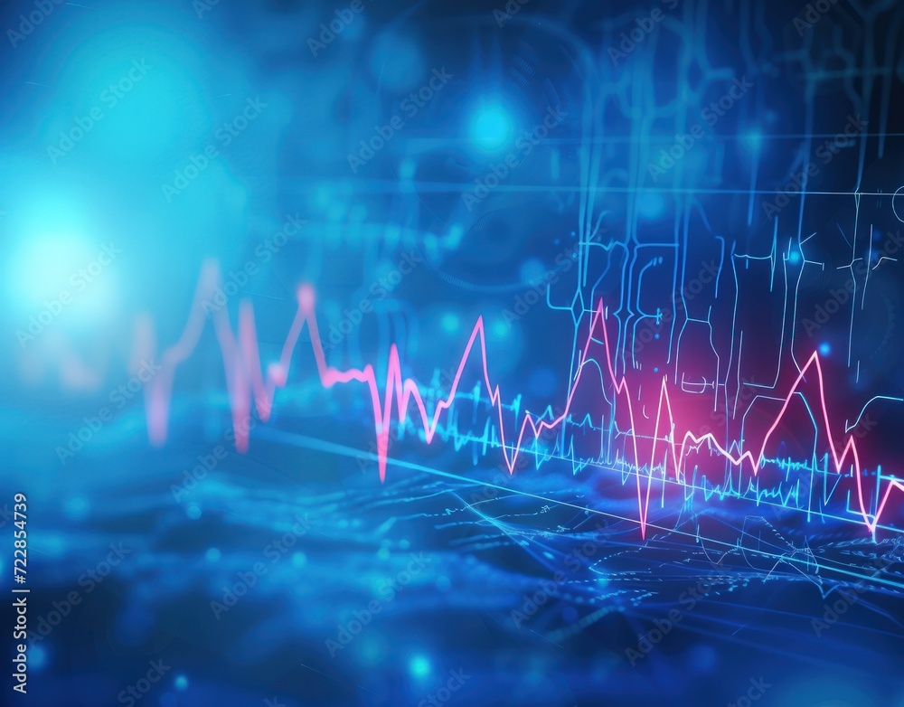 Graphic visual of Heartbeat pulse neon red line, EKG cardio line ...