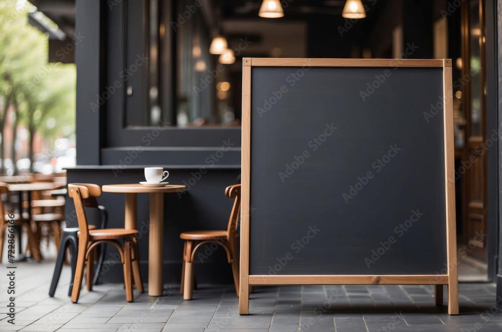 blank restaurant menu board in front of a cafe, standing blackboard for ...