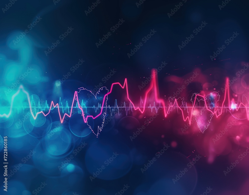 Abstract visual of Heartbeat pulse neon red line, EKG cardio line ...