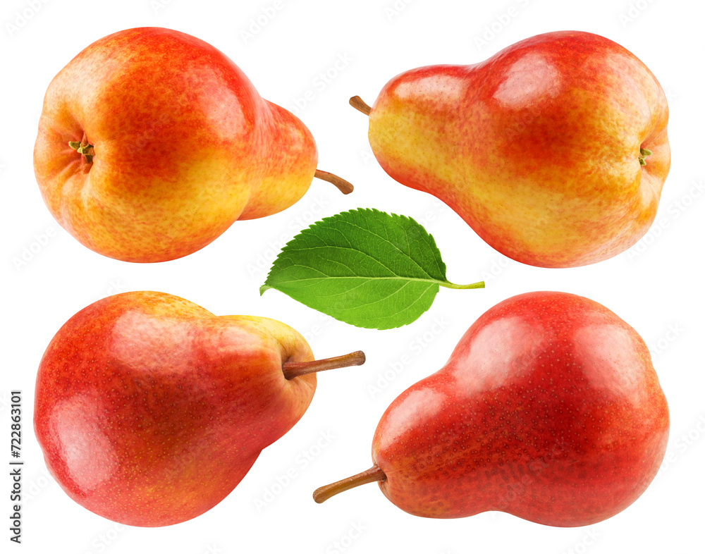 Pear isolated set. Collection of red pears from different angles on a ...