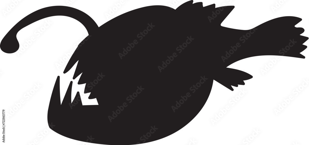 Black silhouette deep sea fish angler animal body, fairy tale Halloween ...