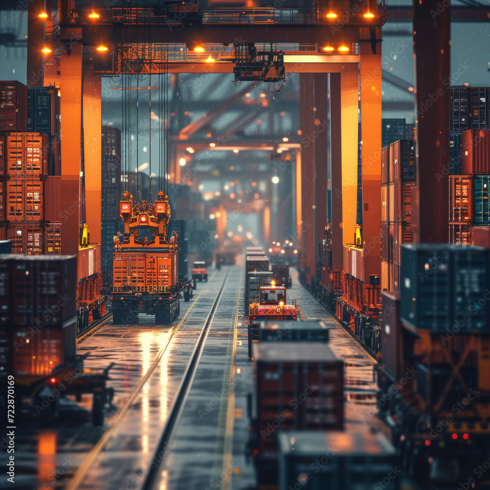 Cargo Train Passing Through Industrial Port. Container cargo train ...