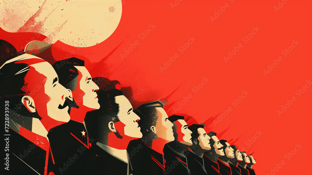 Socialism illustration with red background, people protest ...