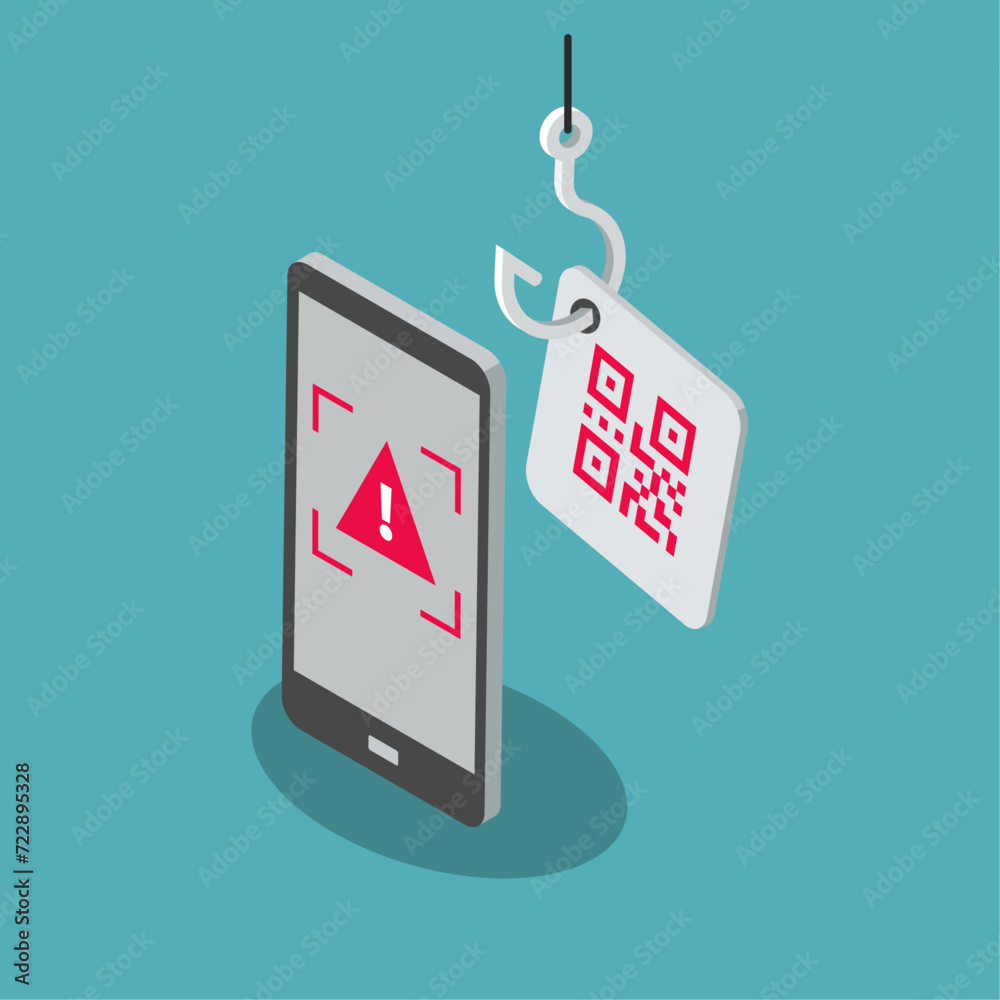 QR code phishing attack symbol with a smartphone scanning a fake qr code. Flat design, easy to ...
