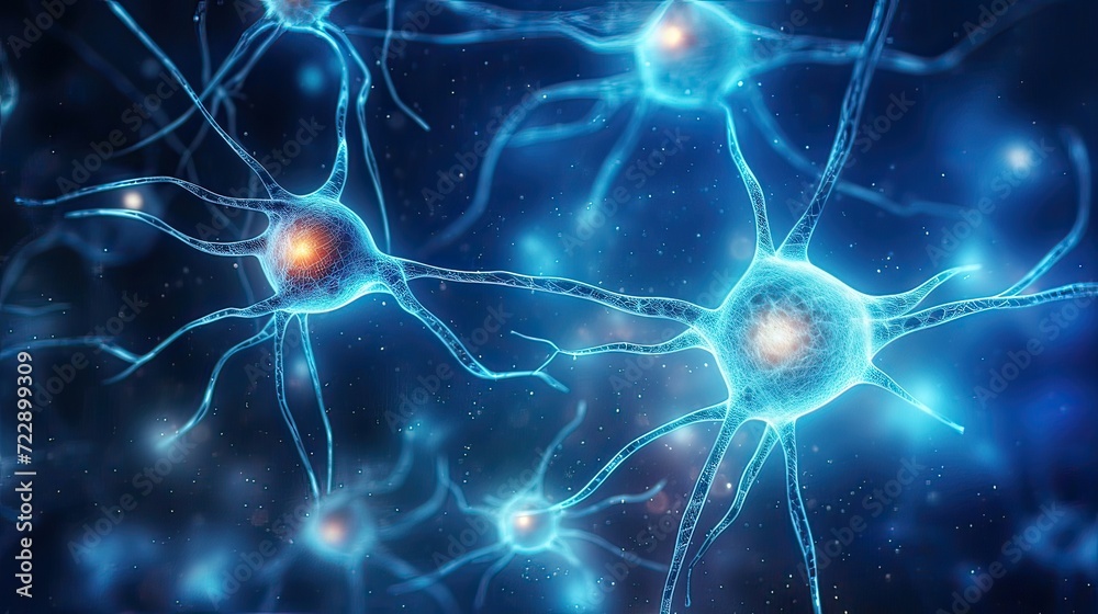Neuron cells, glowing links, nervous system, secrets, electrical ...