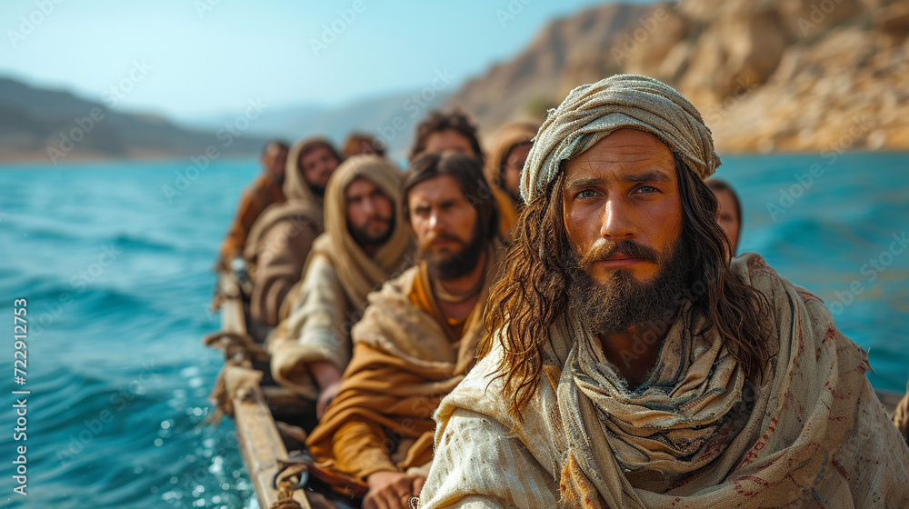 Foto de Jesus Christ with his disciples in a boat on the lake ...