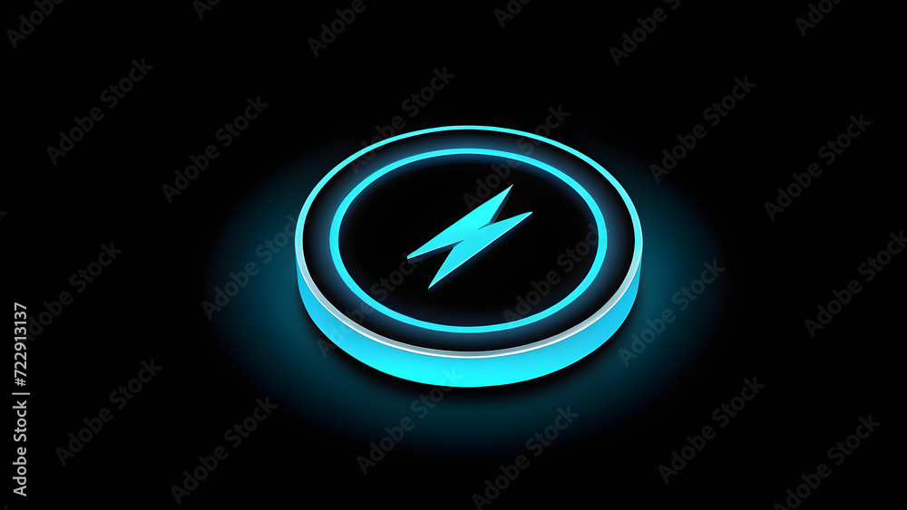 blue glow button on a black background. Power button charger icon. web ...