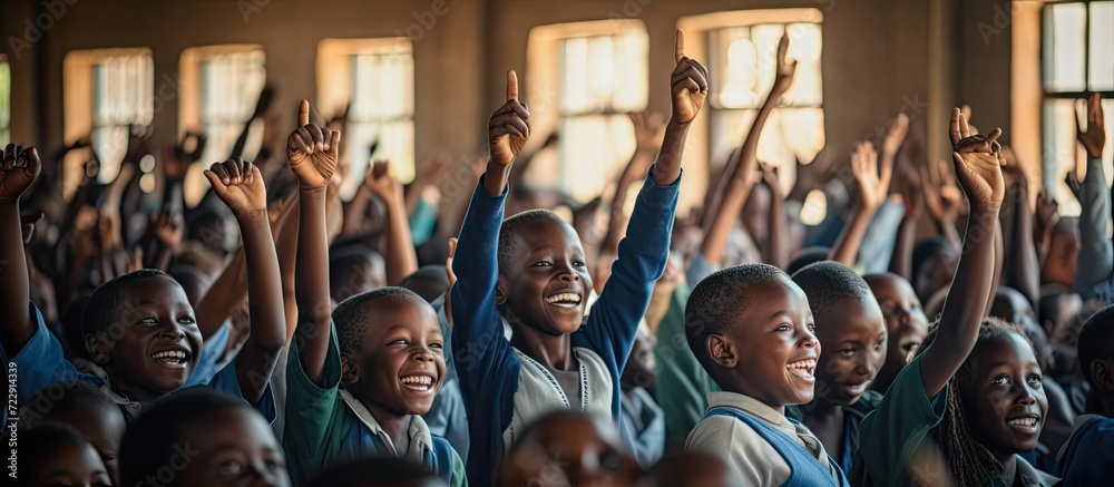 Happy students at a school in Uganda Africa Students raising their ...