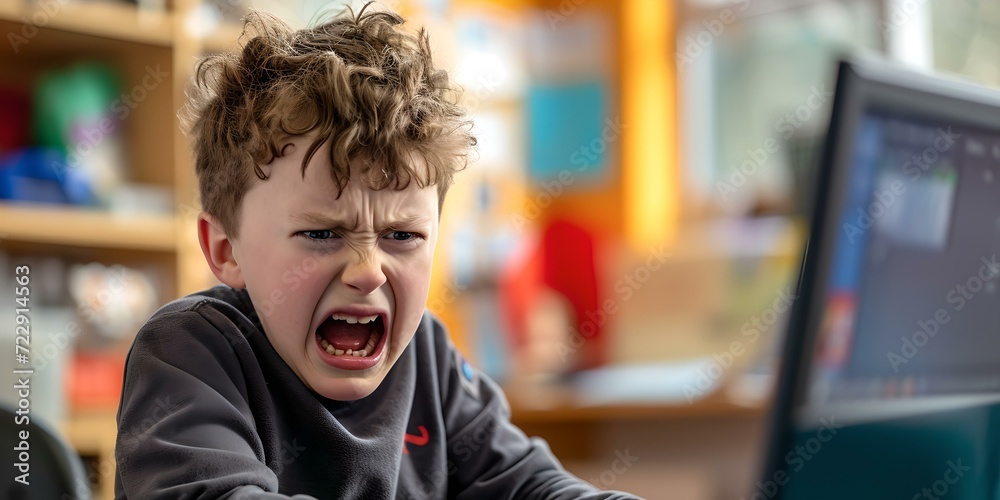 Child experiencing computer frustration in a classroom. emotional ...
