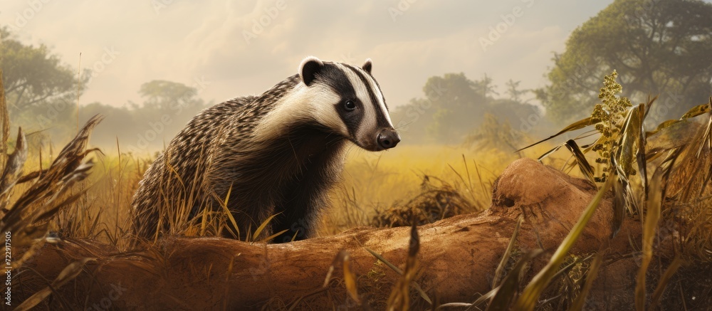 Honey badger Mellivora capensis also known as the ratel in the dark ...