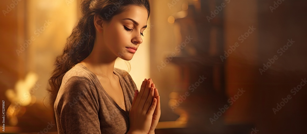 Girl hands praying to god Young woman pray for god blessing to wishing ...