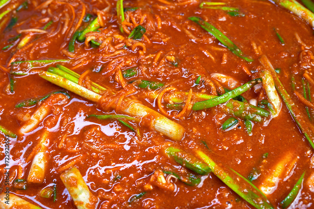 Korean kimchi sauce. Korean traditional kimchi sauce. Closeup. Stock ...