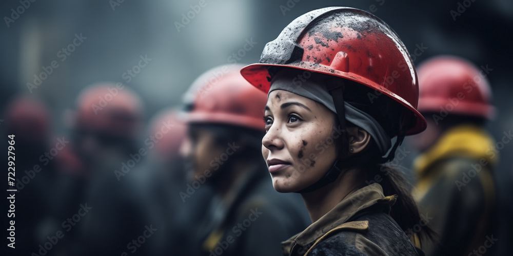 Miner woman professional mining worker working in the mine. Excavation ...