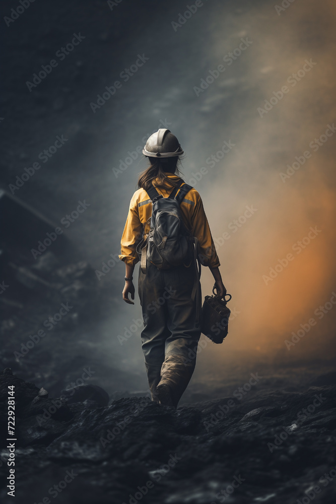 Miner woman professional mining worker working in the mine. Excavation ...