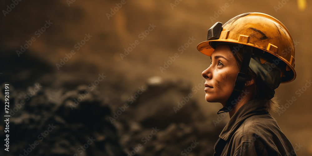 Miner woman professional mining worker working in the mine. Excavation ...