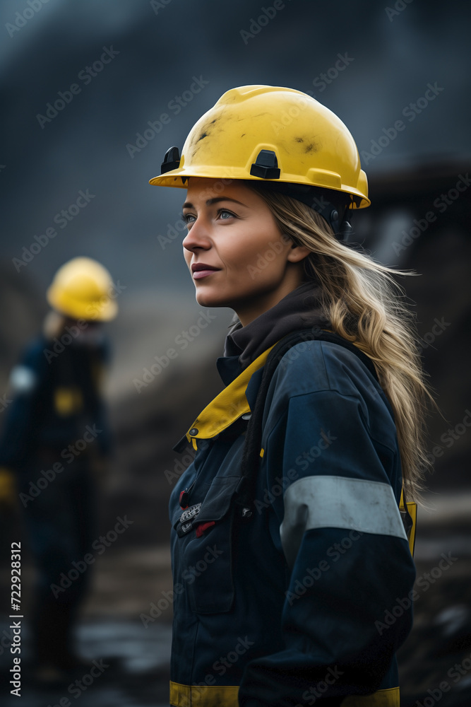 Miner woman professional mining worker working in the mine. Excavation ...