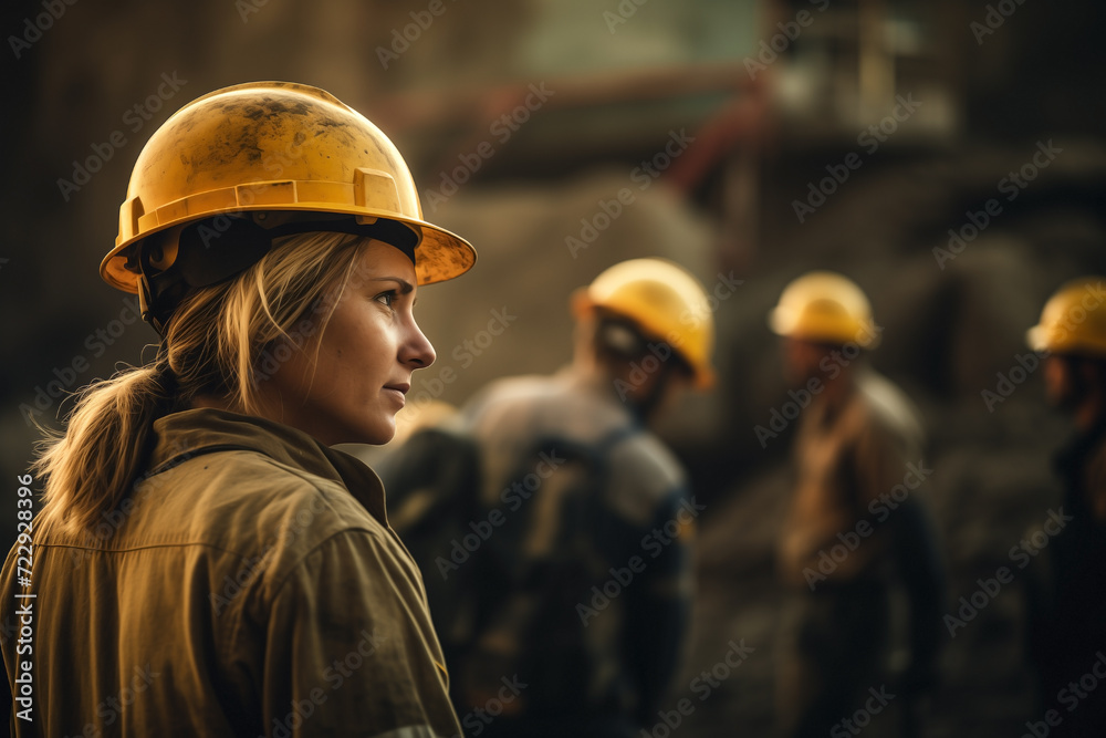Miner woman professional mining worker working in the mine. Excavation ...