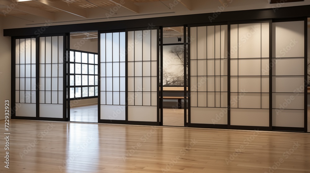 Sliding shoji screens for a flexible and open space. Stock Photo ...