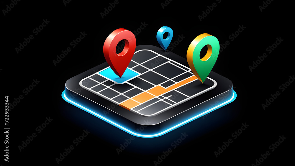map symbol icon 3d. Locator mark of map and location pin or navigation ...