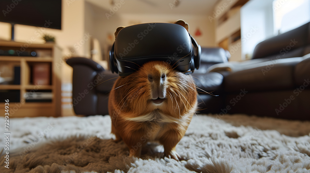Cinematic photograph of guinea pig wearing a vr headset. Stock Photo ...