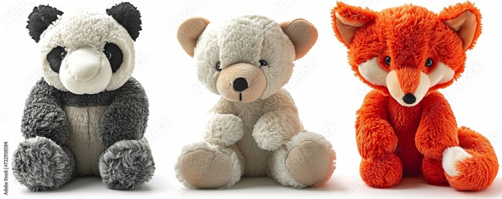 cutout set of panda, elephant and red fox stuffed fluffy plushie animal ...