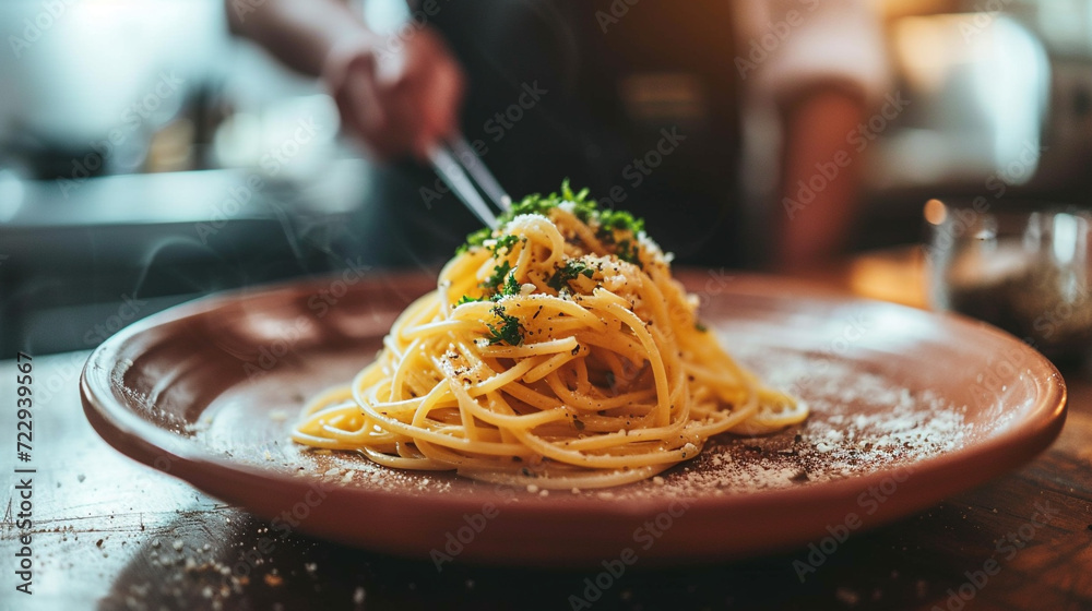 100 grams of spaghetti, intertwined with mozzarella and spices ...