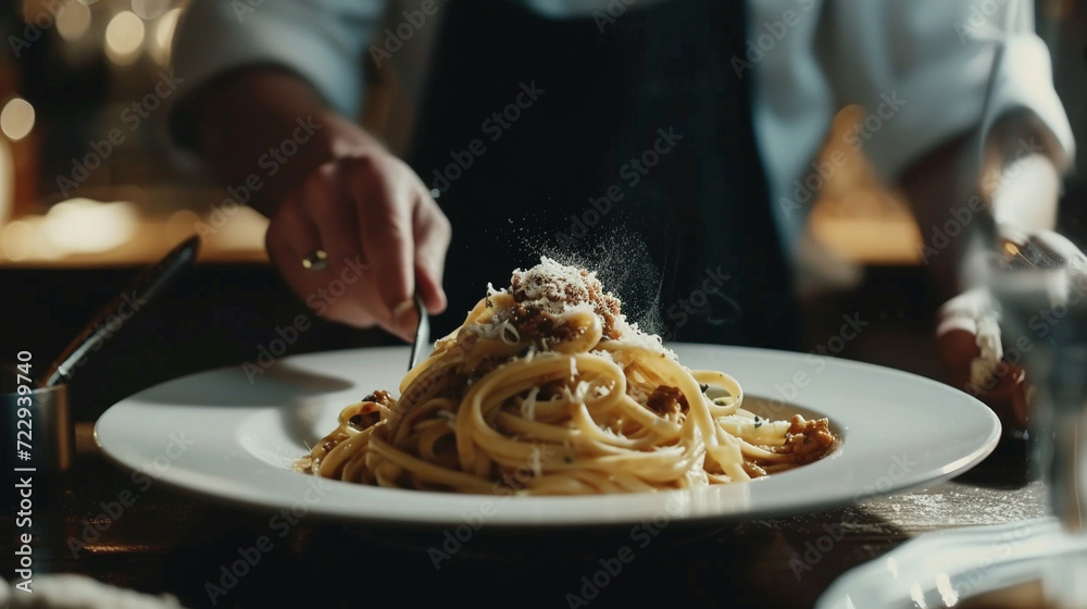 100 grams of spaghetti, intertwined with mozzarella and spices ...