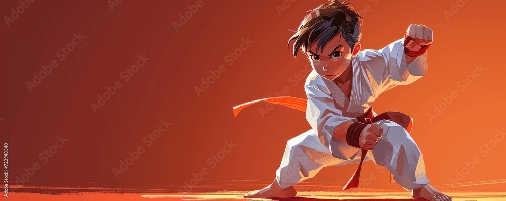 cartoon style young martial arts player boy in challenge pose for ...