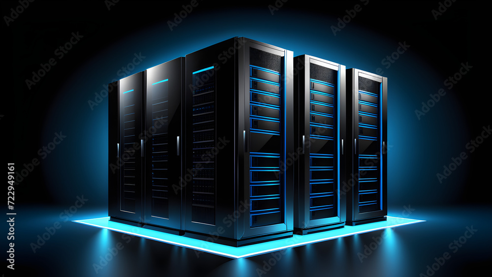 Server room icon 3d or server computers. isolated on a black background ...