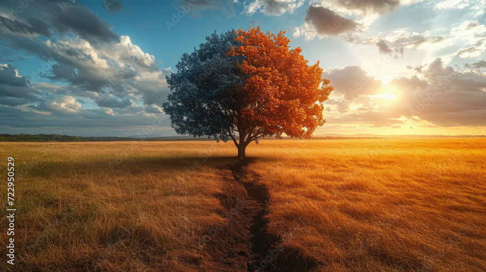 Half dead and alive tree outdoors, Environment change and ecology ...