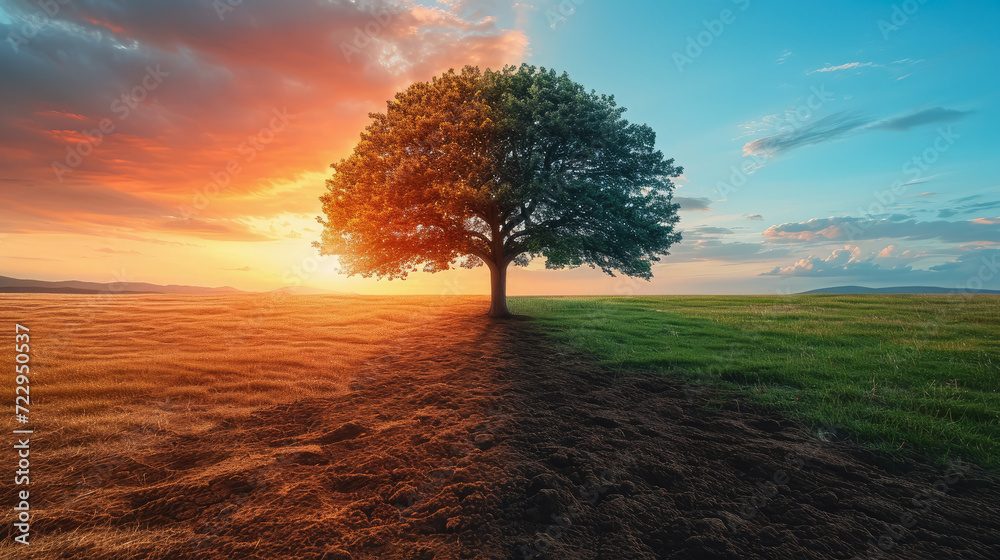 Half dead and alive tree outdoors, Environment change and ecology ...